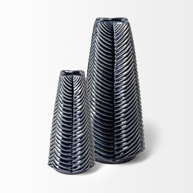 10" Navy Blue Glaze Layered Patterned Star Vase - Contemporary - Vases ...