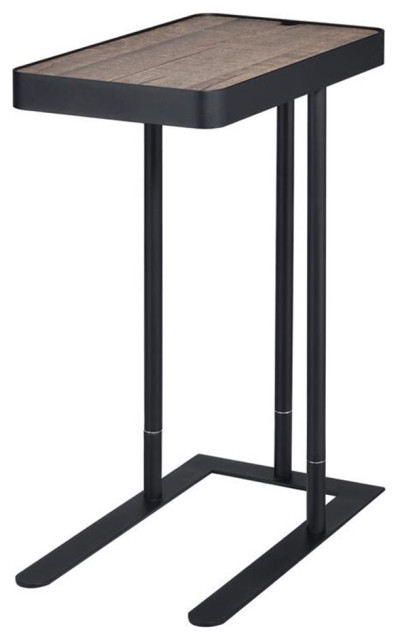 Bowery Hill Industrial Metal Adjustable Side Table in Sand Black ...