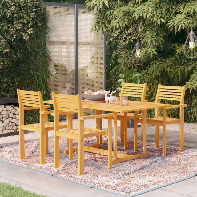 vidaXL Solid Teak Wood Patio Dining Set 5 Piece Outdoor Garden Dinner Dinette, 5 piece ...