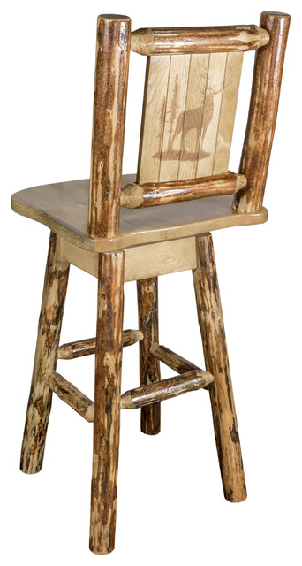 Glacier Country Counter Height Swivel Bar Stool With Laser Engraved Elk ...