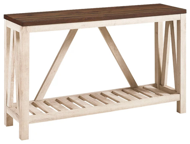 Farmhouse Console Table, Slatted Bottom Shelf & Large Top - Farmhouse ...