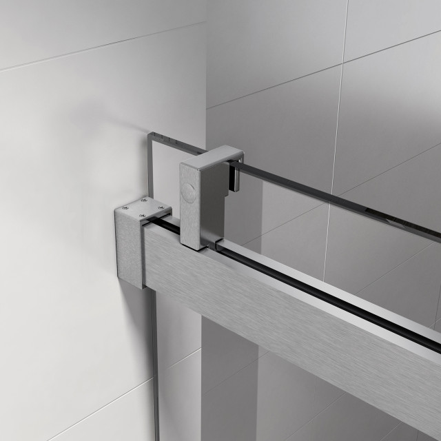 60 in. W x 76 in. H Single Sliding Frameless Shower Door With Buffer ...