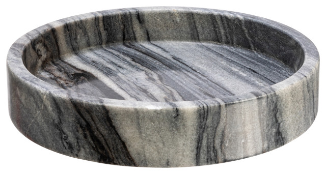 Modern Round Marble Tray with Raised Edge, Grey - Contemporary ...