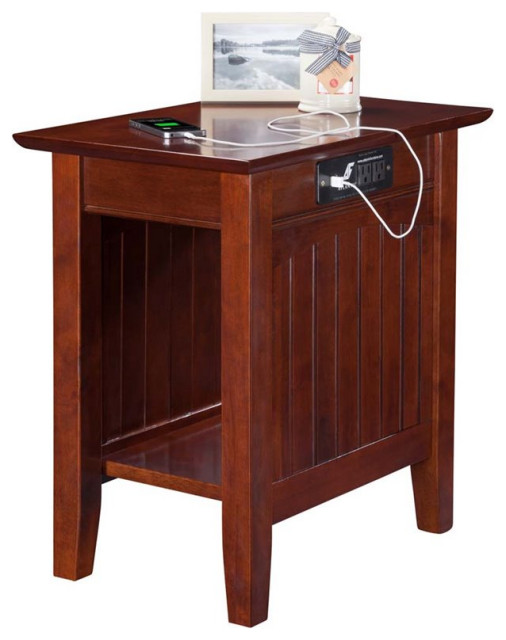 Leo & Lacey Modern Solid Wood Side Table w/ USB Charger in Walnut - Transitional - Side Tables ...