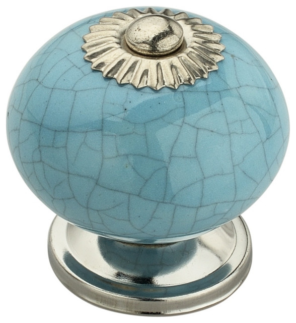 Ceramic Round 1-29/50 in. Light Blue Drawer Cabinet Knob Decorative ...