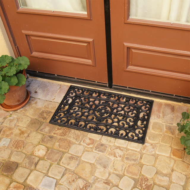 Blooming Flower Outdoor Cast Iron Door Mat, 16"x24" - Mediterranean ...