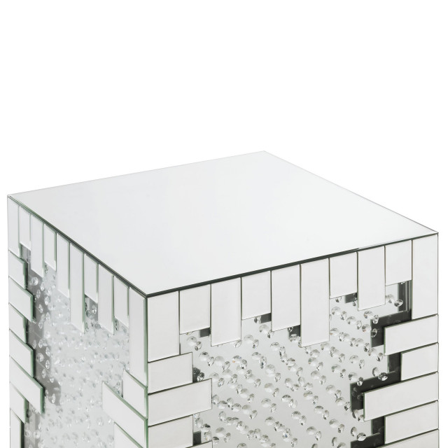 Contemporary End Table, Mirrored Design With Cube Shape & Unique Caving ...