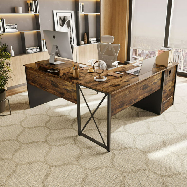 L-Shaped Desk, Large Worktop With Monitor Stand & Lift Up Portion ...