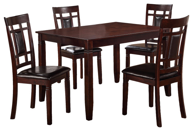 5 Piece Dark Brown Dining Room Set, Standard Height Set - Transitional ...
