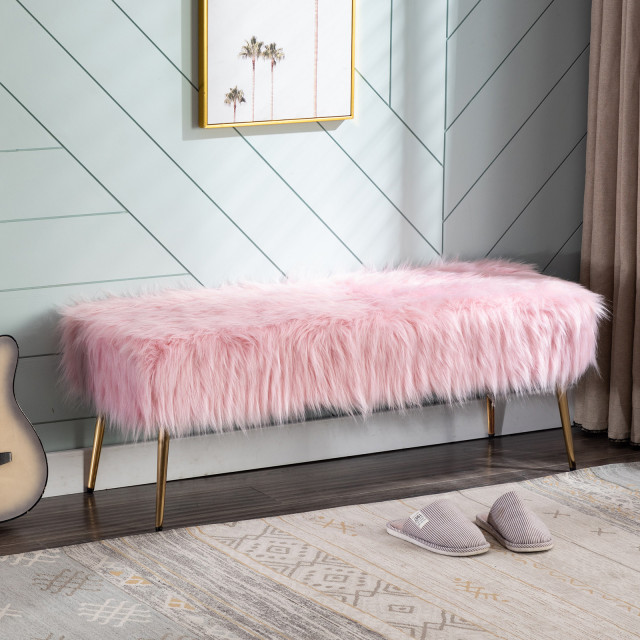 Fluffy Faux Fur Bedroom Bench - Midcentury - Upholstered Benches - by Duhome inc | Houzz
