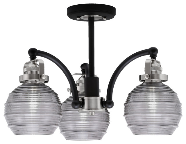 Easton 3 Light Semi-Flush In Matte Black & Brushed Nickel, 6" Smoke ...