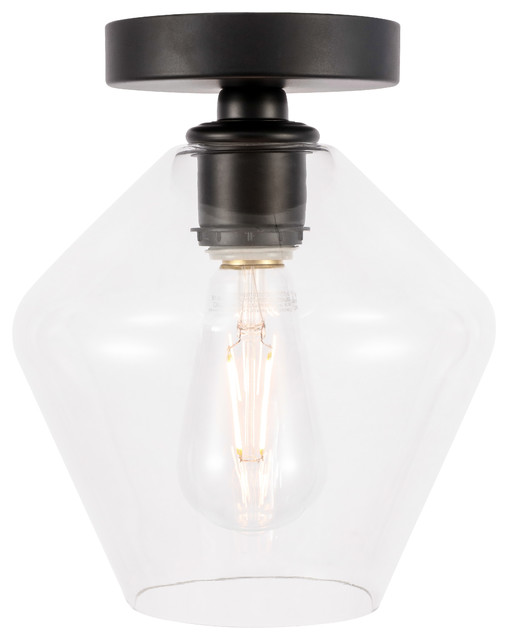 Brass Finish And Clear Glass 1-Light Flush Mount - Transitional - Flush ...