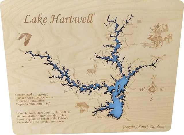 Lake Hartwell, Georgia-Wood Lake Map - Rustic - Wall Accents - by PhD's ...