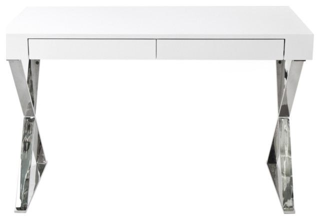 Frank Alexa Desk, Modern White Office Desk, Chic Glam Writing Desk ...