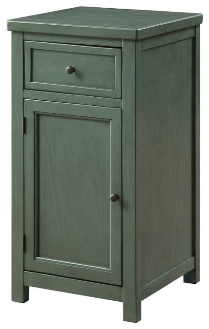 Solid Wood One Drawer And One Door Side Table with Metal Knobs, Green ...
