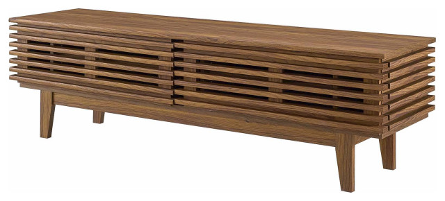 Modern Lounge Lobby Media TV Stand Storage Set, Wood, Natural Walnut ...