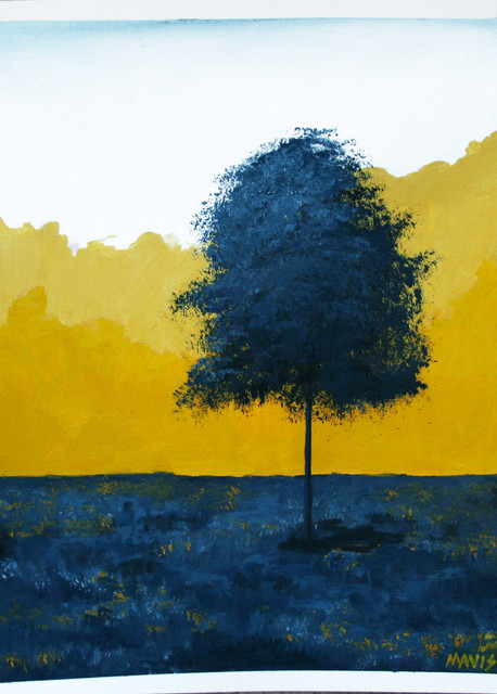 "Tree IV" Original Landscape Painting - Midcentury - Mixed Media Art ...