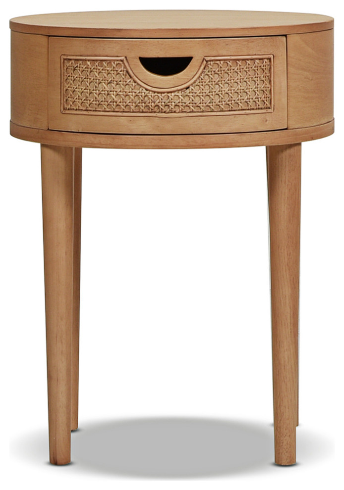 Cabana 18" Round Cane Rattan Storage Side Table, Natural Brown ...