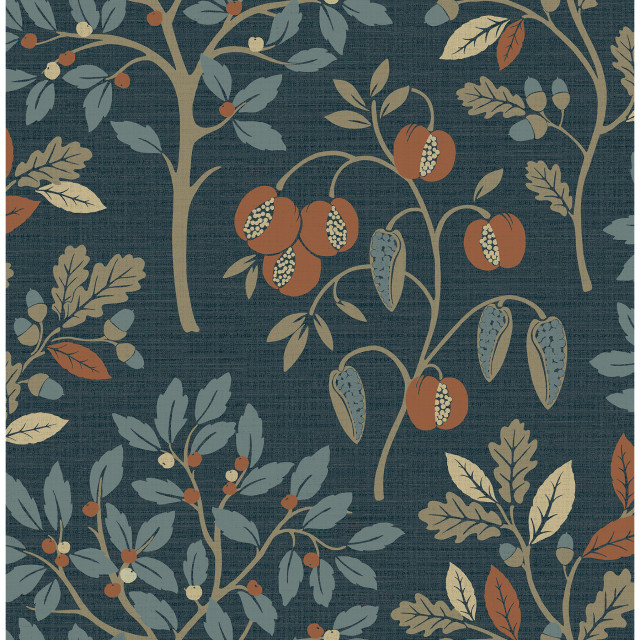 Rowan Navy Autumn Trees Wallpaper, Swatch - Contemporary - Wallpaper ...