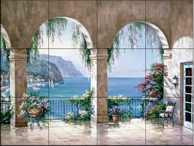 Tile Mural, Mediterranean Arch by Sung Kim, 17" x 12.75" (12 Tiles ...
