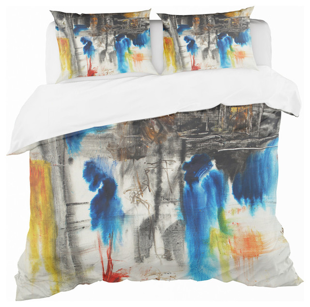 Black Blue and Yellow Pattern Modern and Contemporary Duvet Cover Set ...