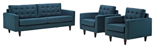 Melanie Azure Sofa and Armchairs Set of 3 - Midcentury - Living Room ...