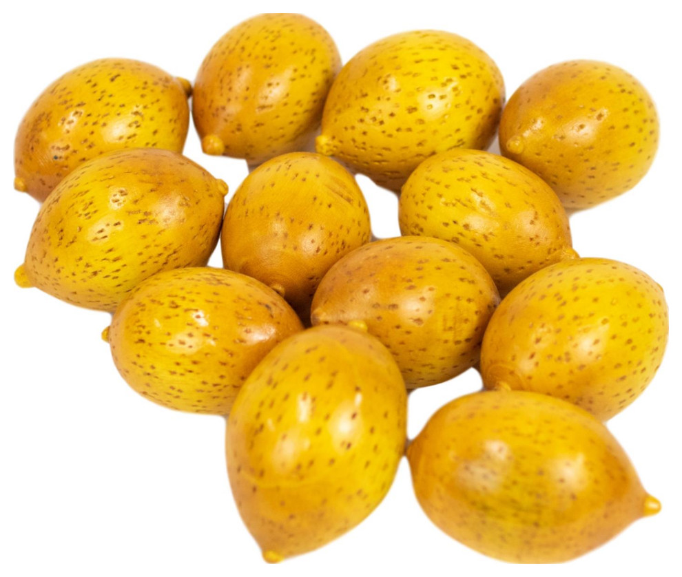 Hand Carved Wooden Lemons Realistic, 12-Piece Set - Farmhouse ...