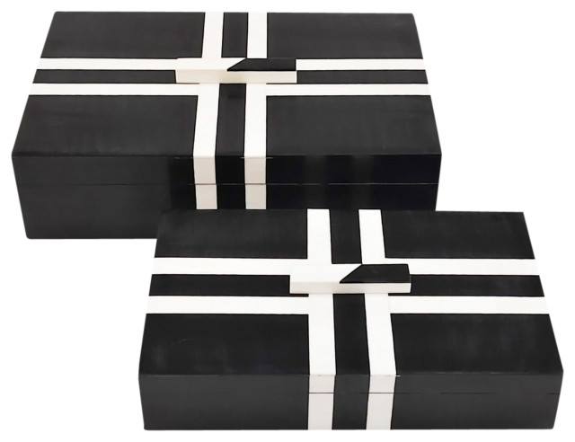 Resin, 2-Piece Set 10" and 12" Cross Boxes, Black/White, 12x8x4 ...