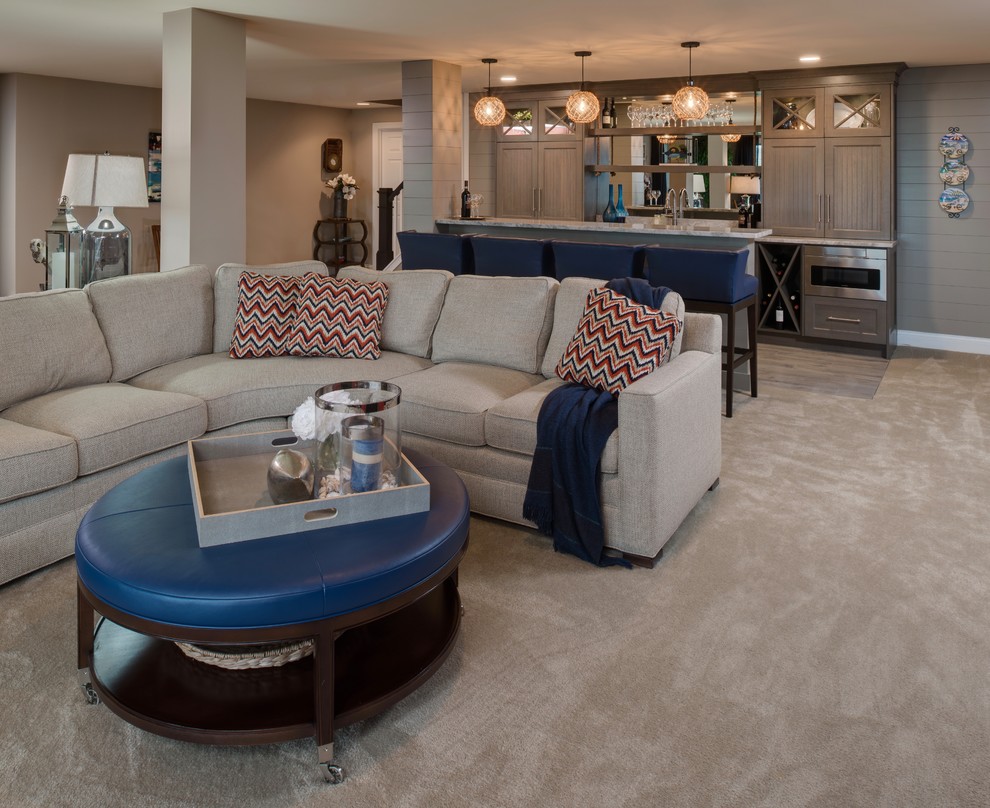 Lake House Retreat - Lower Level Bar - Beach Style - Basement - Detroit ...