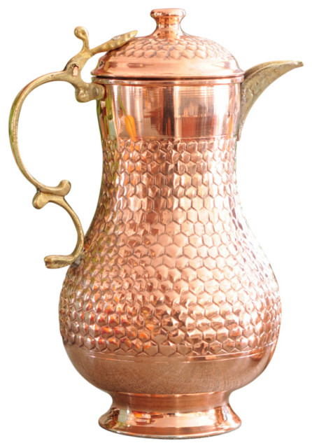 BeldiNest Hand Chiseled Round Copper Pitcher - Traditional - Pitchers ...