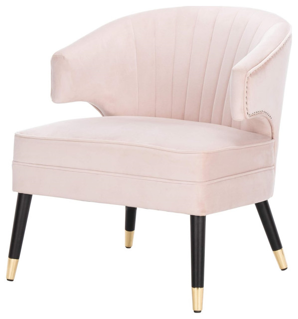 Retro Glam Blush Pink Wingback Accent Chair with Gold Tipped Tapered ...