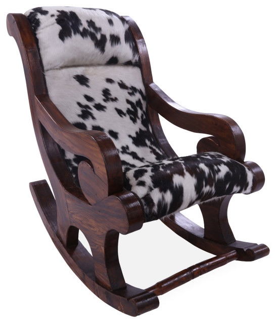Hair-On Cowhide Wooden Handcrafted Rocking Chair RC115-FC, 24" W x 48 ...