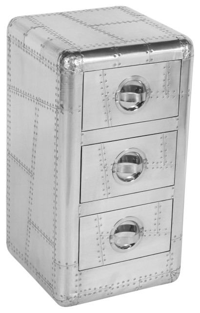 Aviator Aluminum 3 Drawer Side Table - Industrial - Side Tables And End ...