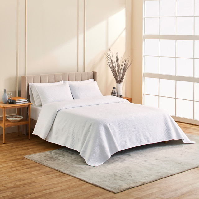 Splendid Home Tessa 100% Cotton Quilt Set, White, Full/Queen ...