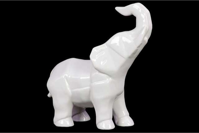 Ceramic Fire Abstract Sculpture On Rectangle Base, White - Contemporary ...