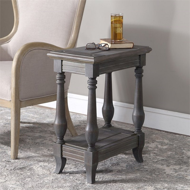 Bowery Hill Fir Wood Distressed Side Table in Waxed Limestone ...
