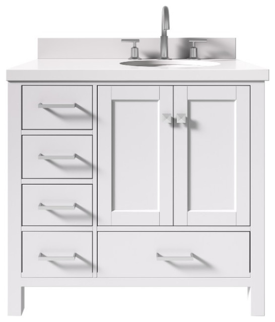 Cambridge White 37" Right Offset Oval Sink Vanity With White Quartz ...