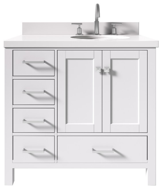 Cambridge White 37" Right Offset Oval Sink Vanity With White Quartz ...