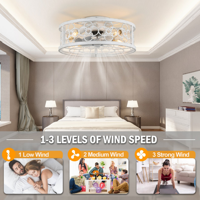 Low Profile Caged Ceiling Fan bladeless Reversible Flush Mount Ceiling ...