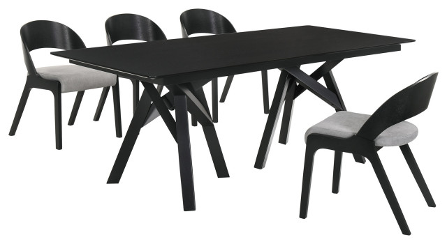 5 Piece Open Back Chair Rectangular Dining Set, Black And Gray ...