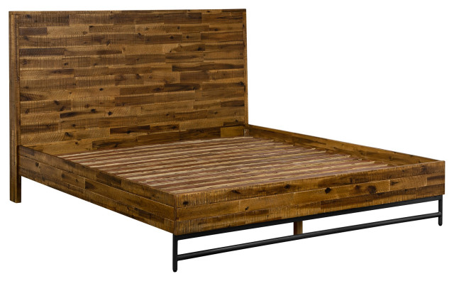 Benzara BM238317 Wooden Low Profile Queen Bed With Plank Style Design ...