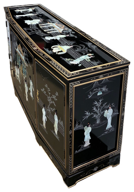 72" Chinese Black Lacquer Buffet With Mother of Pearl Lady Design ...