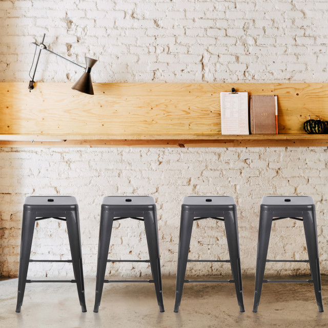 Backless Gungray Metal Bar Stools, Set of 6 - Industrial - Bar Stools ...