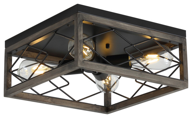 4-Light Farmhouse Caged Rectangle Flush Mount Light Ceiling Light ...
