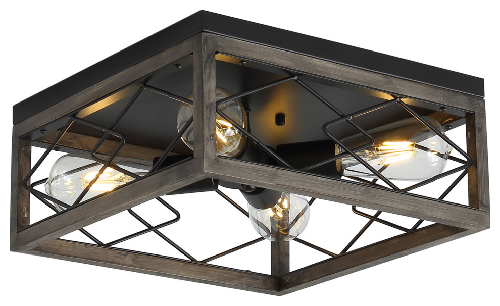 4-Light Farmhouse Caged Rectangle Flush Mount Light Ceiling Light ...