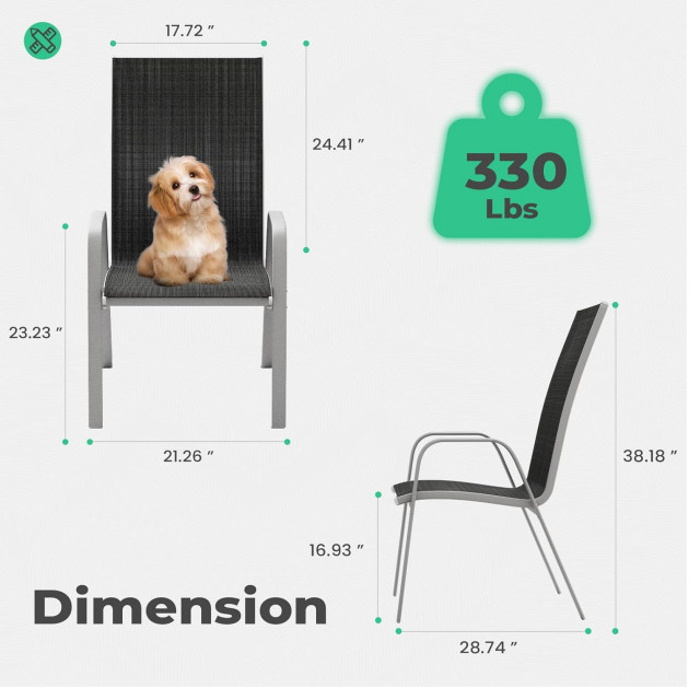 Set of 4 Outdoor Dining Chair, Stackable Design With Breathable Mesh ...