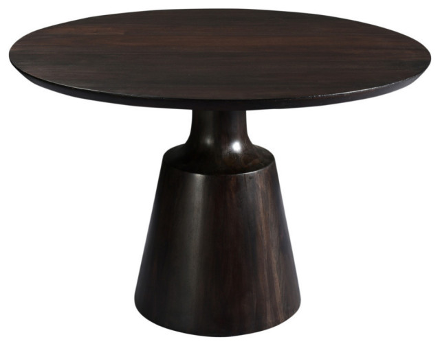 46" Dark Brown Wood Round Dining Table Unique Pedestal Carved Base - Contemporary - Dining ...