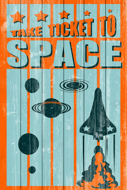 "Ticket to Space" Painting Print on White Wood, 24"x36" - Contemporary ...