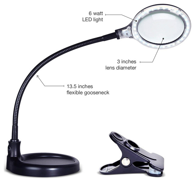 Brightech Lightview Flex 2 in 1 Desk Lamp, 5 Diopter Glass Flexible ...
