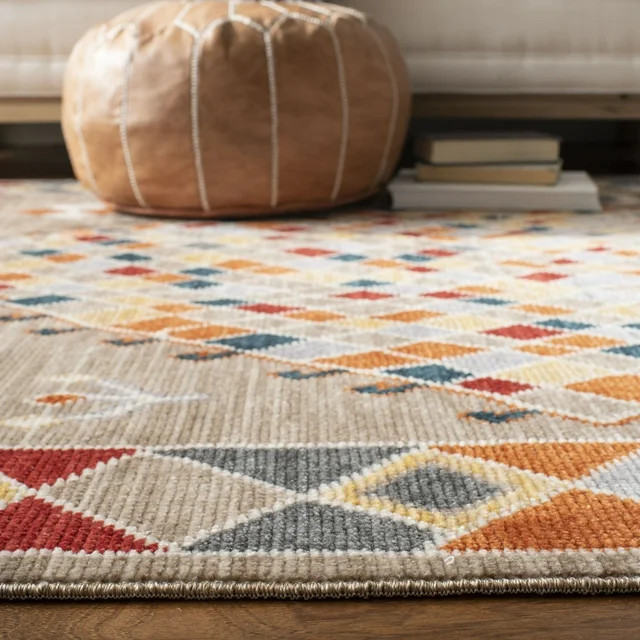 Aztec Fringe Farmhouse Area Rug, Medallion Pattern with Braided Tassels ...